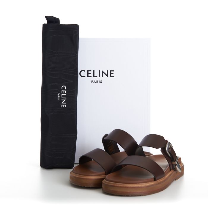 Celine TIPPI Slide Sandals - Brown Leather, Western Buckle | Grailed