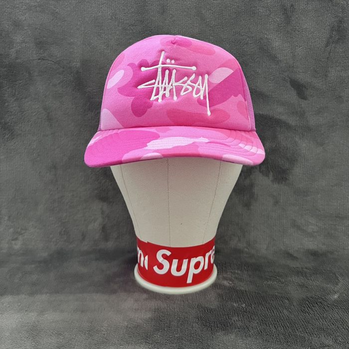 Bape Bape x Stussy Trucker Cap/Hat - Pink | Grailed