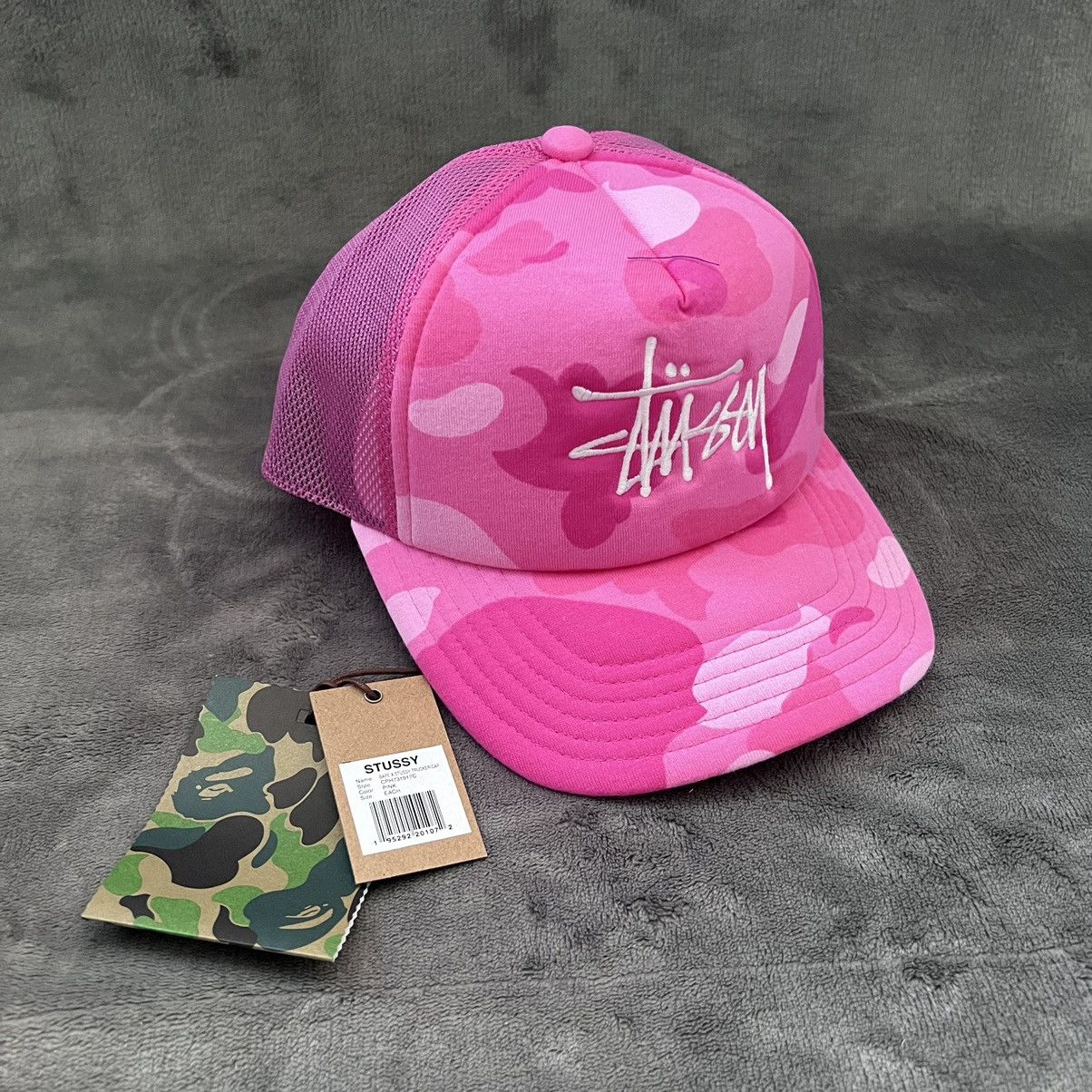 Bape × Stussy Bape x Stussy Trucker Cap/Hat - Pink | Grailed