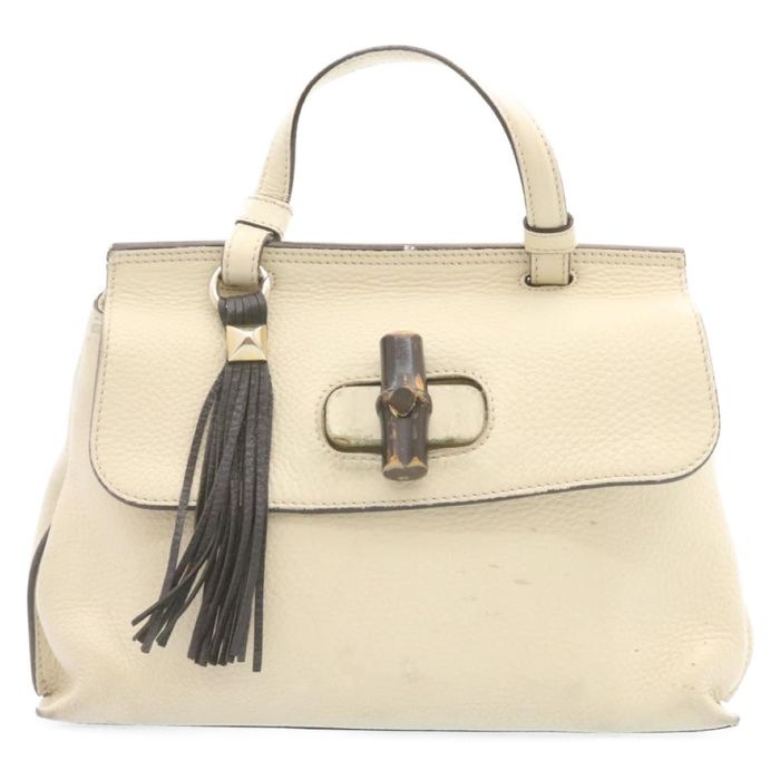 Gucci GUCCI Bamboo Turn Lock 2Way Hand Bag White Auth am1235g | Grailed