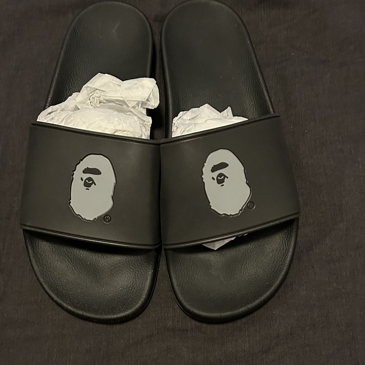 Bape Bape Face Logo Slides US9 Black | Grailed