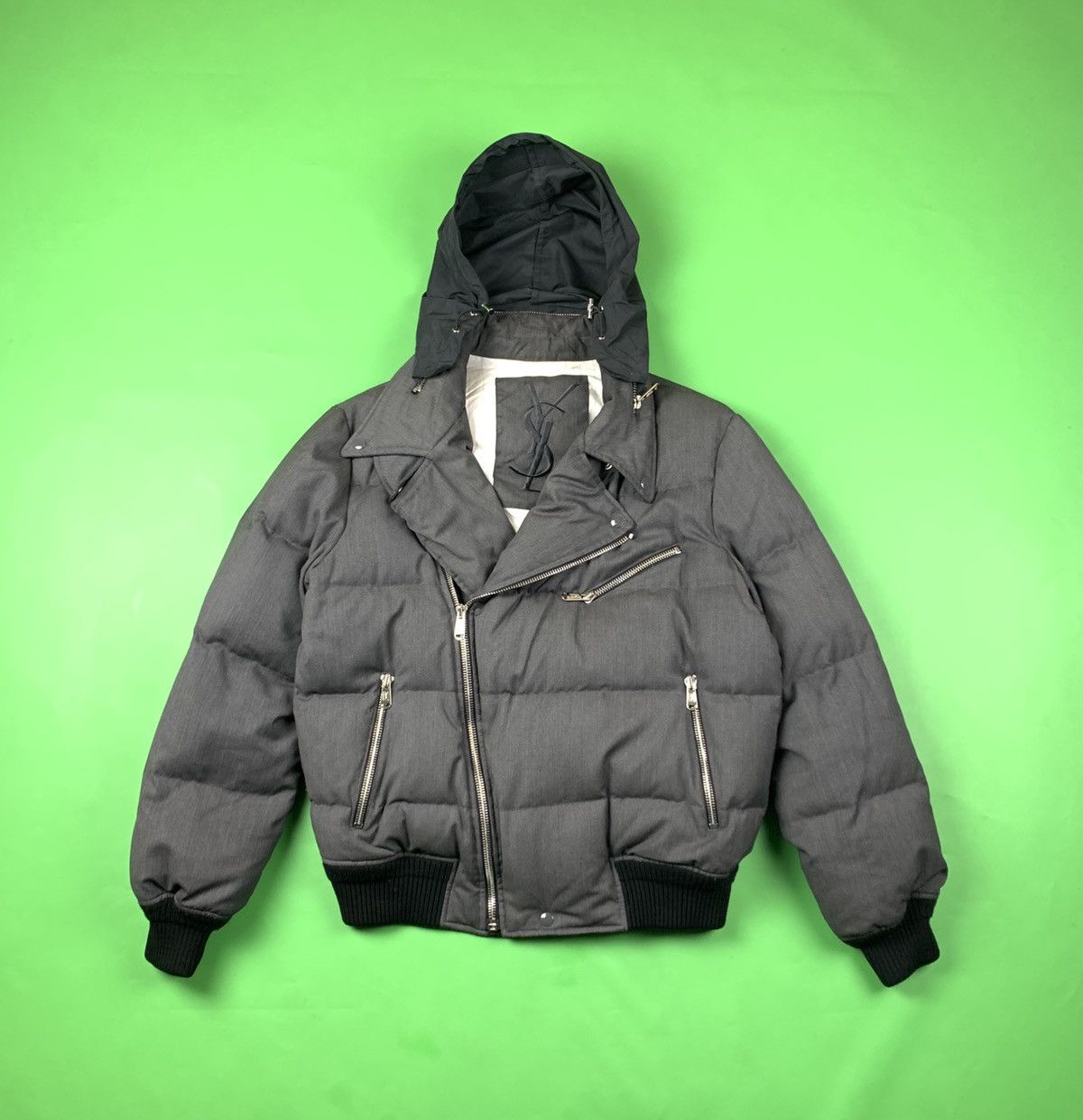 Yves Saint Laurent YSL Saint Laurent Wool Biker Down Puffer Bomber ...