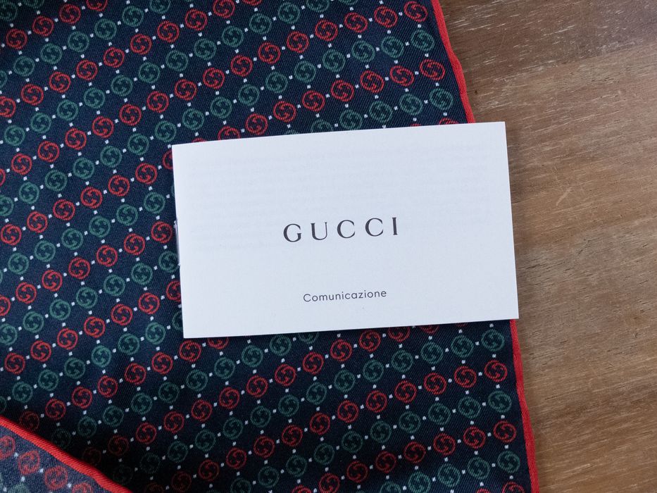 Gucci GUCCI navy blue GG logo silk pocket square handkerchief | Grailed