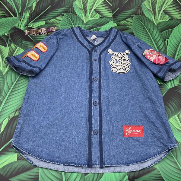 Supreme Patches Denim Baseball Jersey | Grailed Supreme Patches Denim Baseball Jersey | Grailed