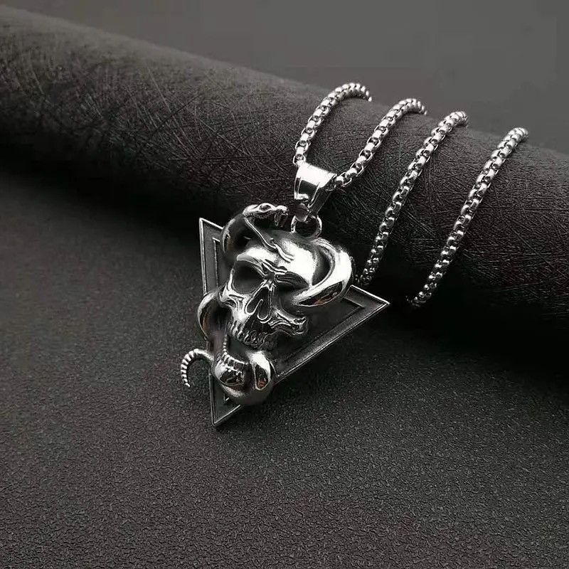 Cuban Link Chain Triangle Skull Snake Pendant Necklace | Grailed