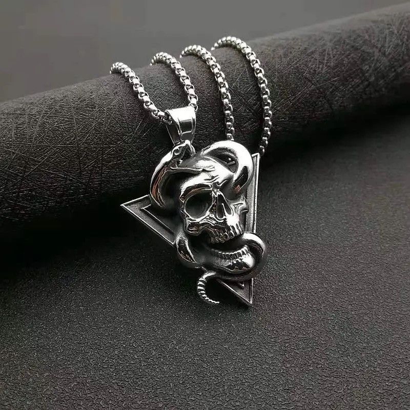 Cuban Link Chain Triangle Skull Snake Pendant Necklace | Grailed