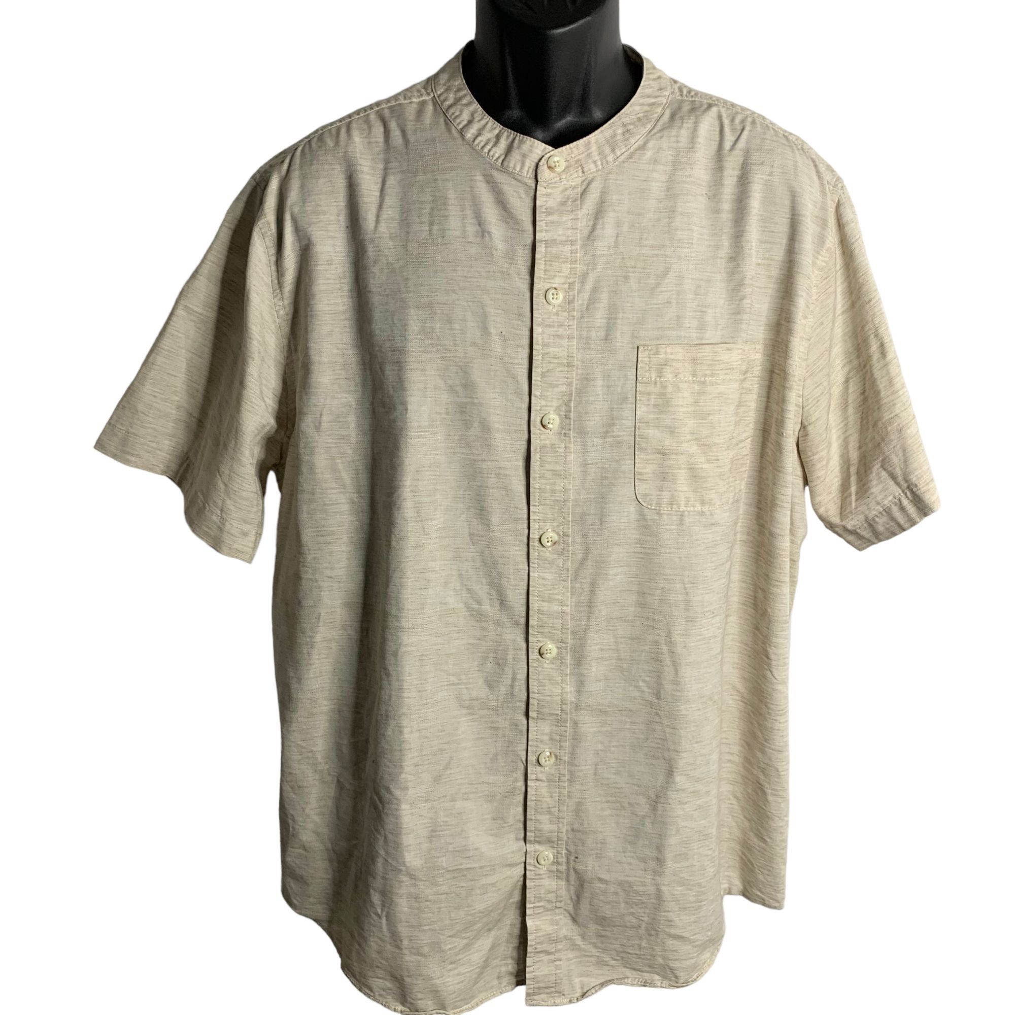 Caribbean Caribbean Button Up Collarless Camp Shirt XL Beige Short Sle ...