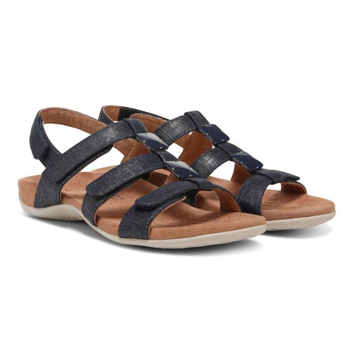 Vionic Amber Sandal In Navy Metallic Linen | Grailed
