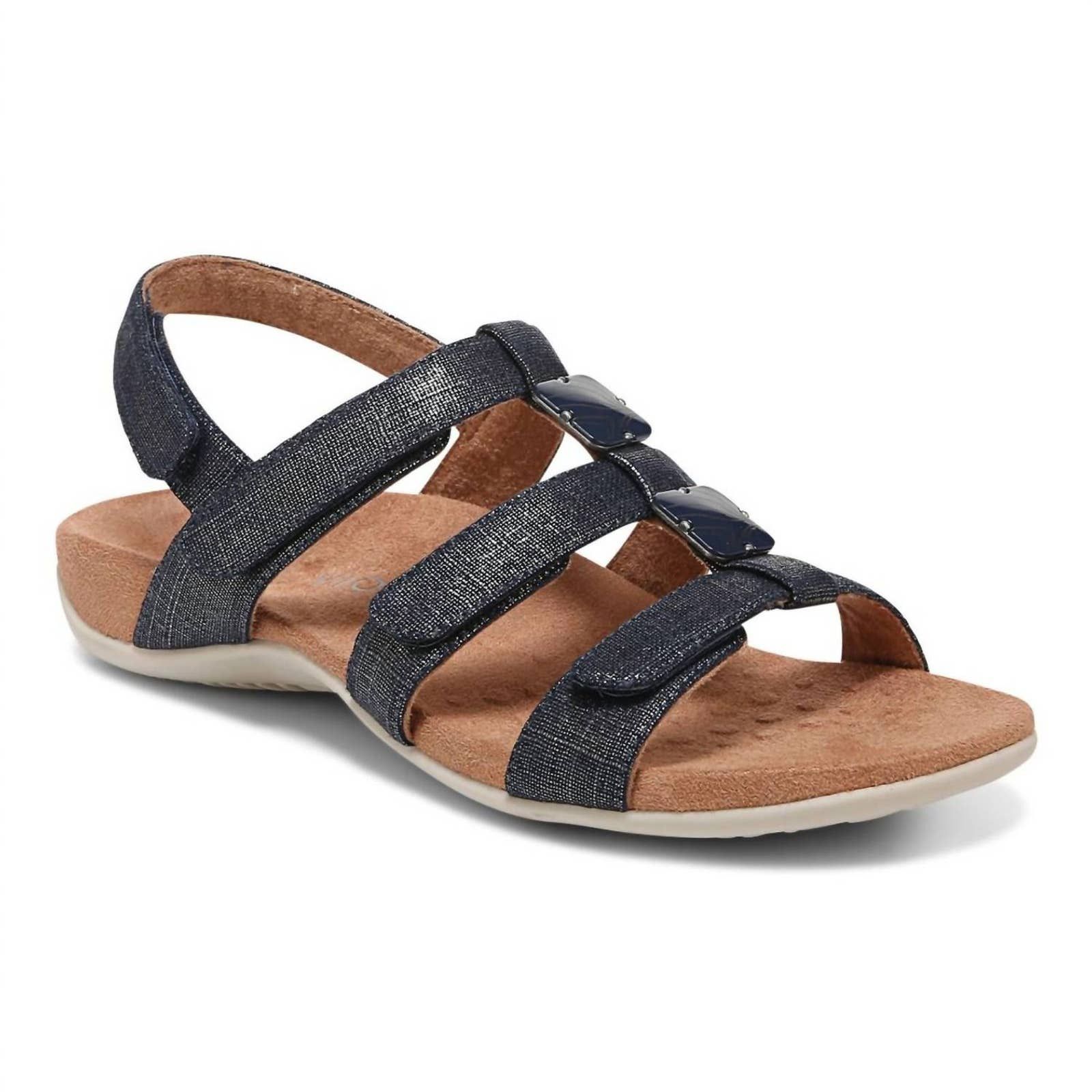 Vionic Amber Sandal In Navy Metallic Linen | Grailed