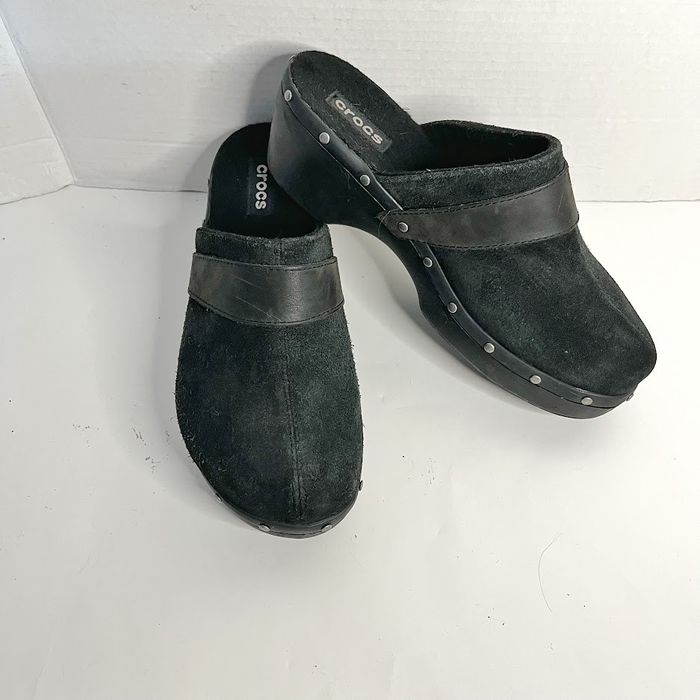 Crocs Crocs Leather Suede Studded Slip On Platform Clog Mules | Grailed