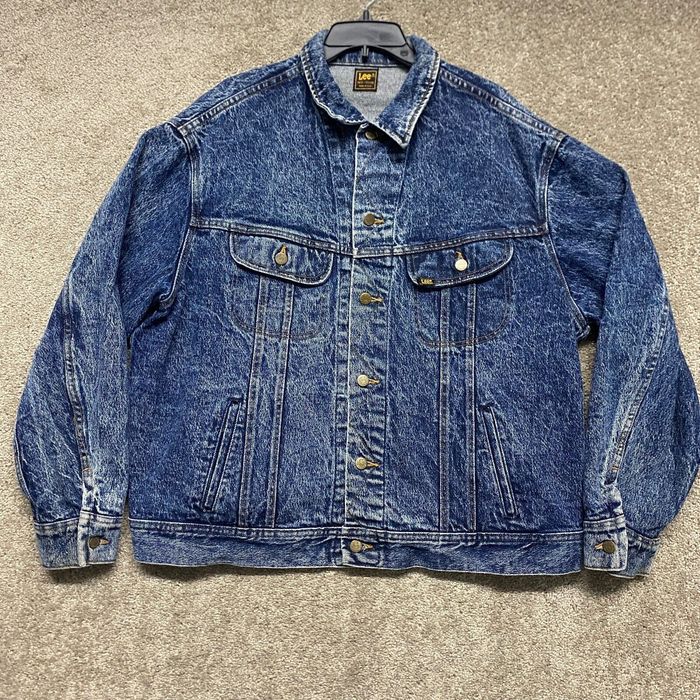 Lee Vintage LEE Jacket Mens XXL Blue Jean Denim Coat Trucker Acid Wash ...