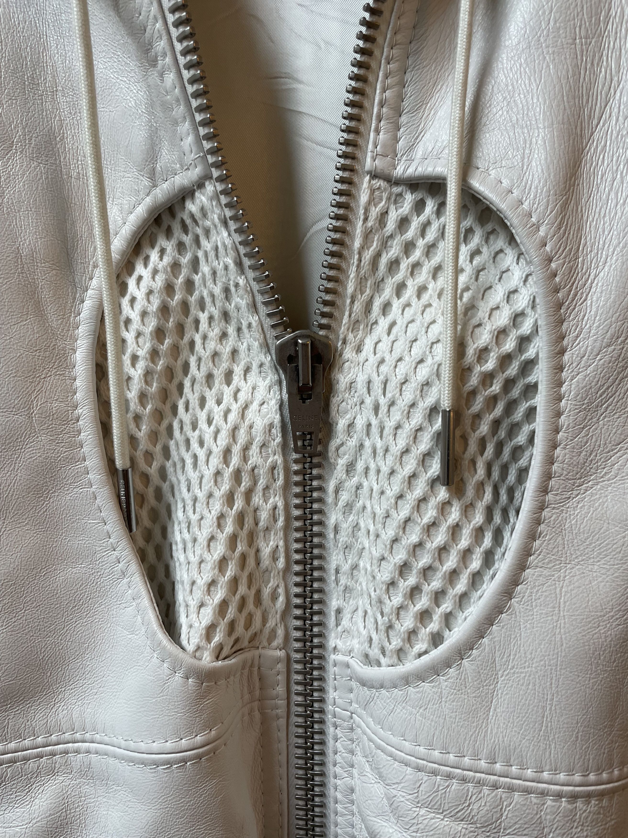 Celine WHITE LEATHER MESH BOMBER JACKET W HOOD 4GSELLER | Grailed