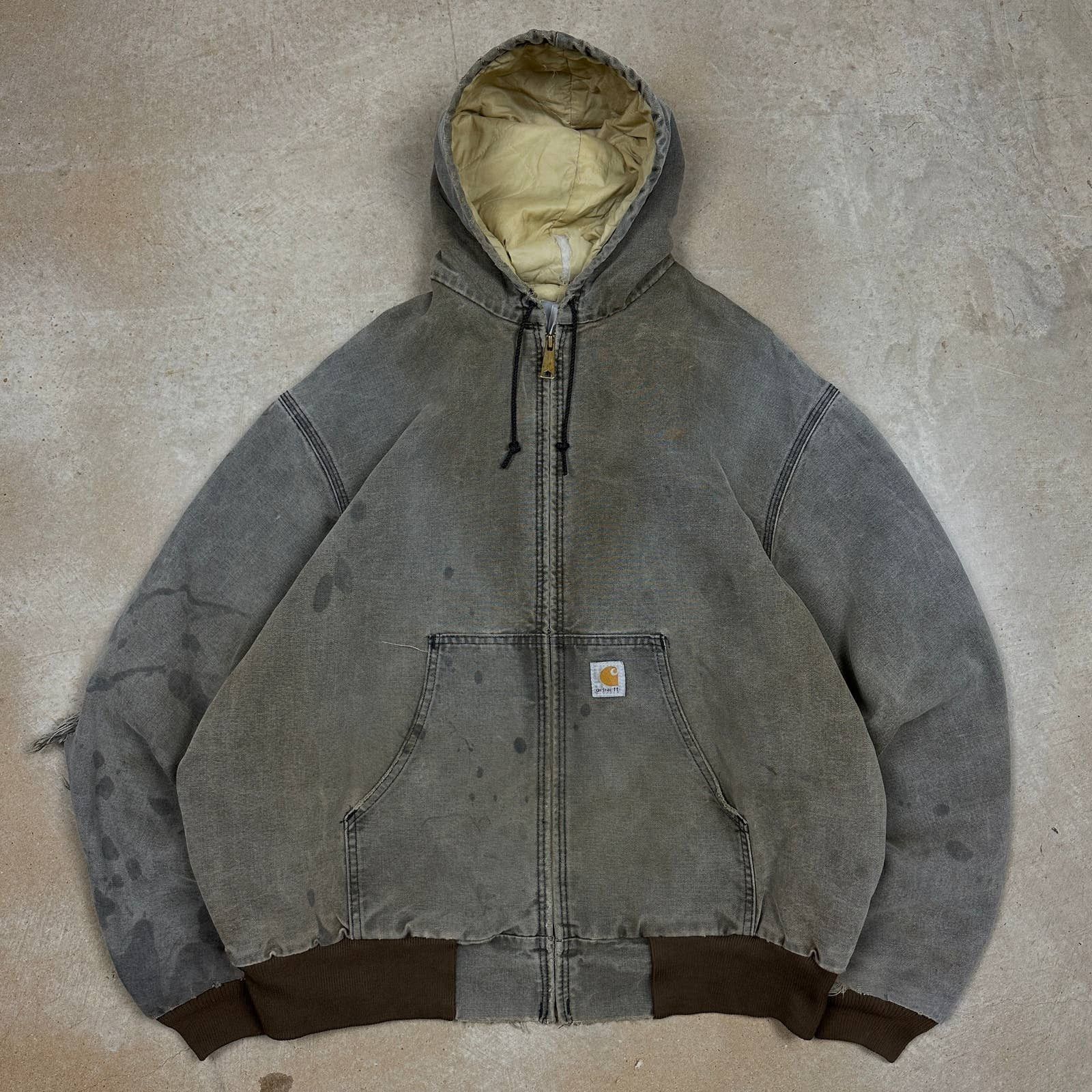 Carhartt × Streetwear × Vintage 90s Mocha Drown Distressed Carhartt Hooded Active Jacket N87 ...
