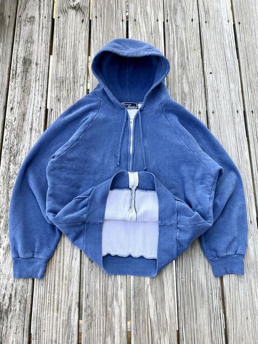 Vintage Vintage Distressed Thermal Lined Boxy Blank Zip Up Hoodie L ...