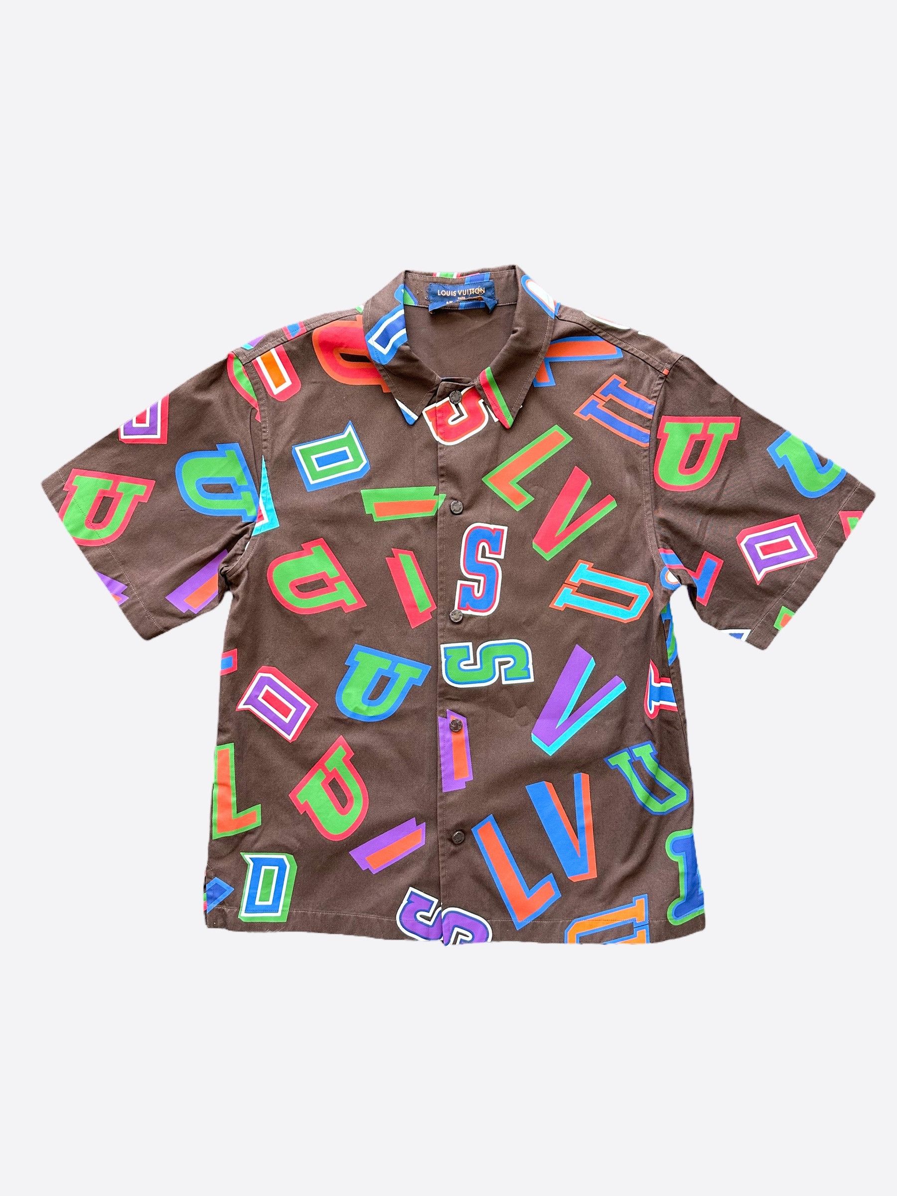 Louis Vuitton Louis Vuitton NBA Brown Multicolor Letters Button Up ...