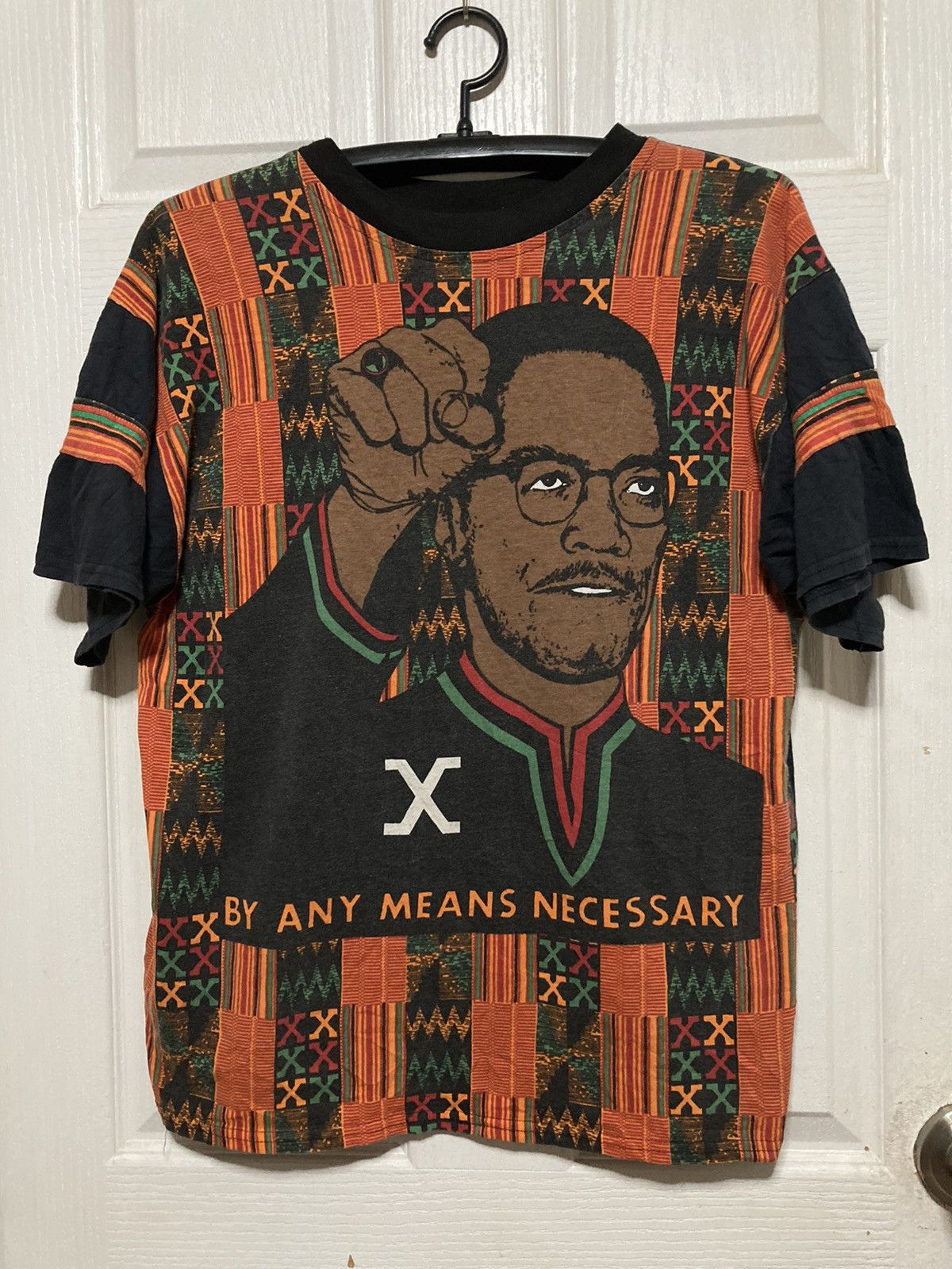 Vintage Vintage Malcolm X AOP By Means Necessary Black T shirt | Grailed Vintage Vintage Malcolm X AOP By Means Necessary Black T shirt | Grailed