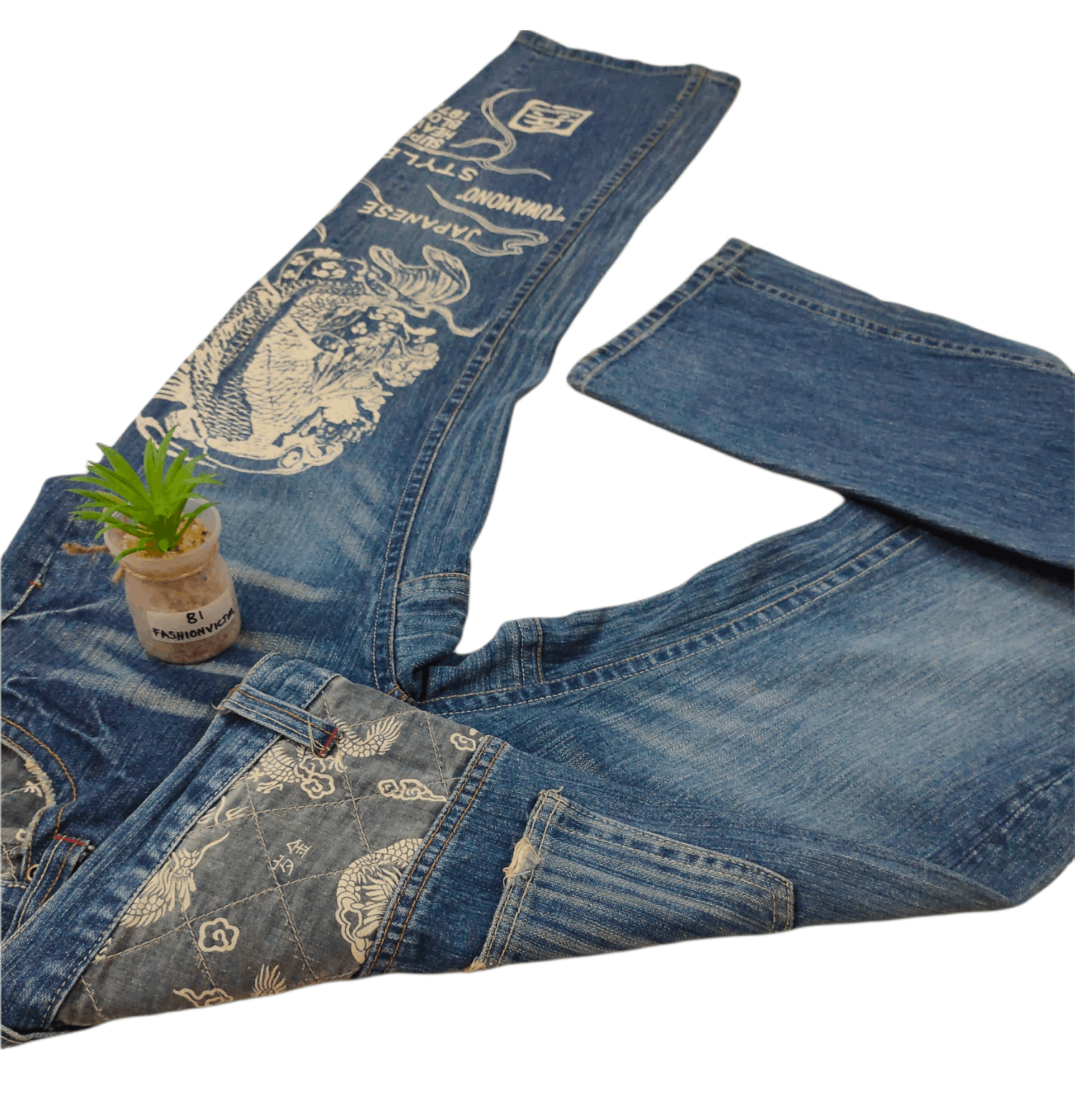 Distressed Denim Crazy Vintage Sashiko x Hickory Dragon Koi Fish Denim ...