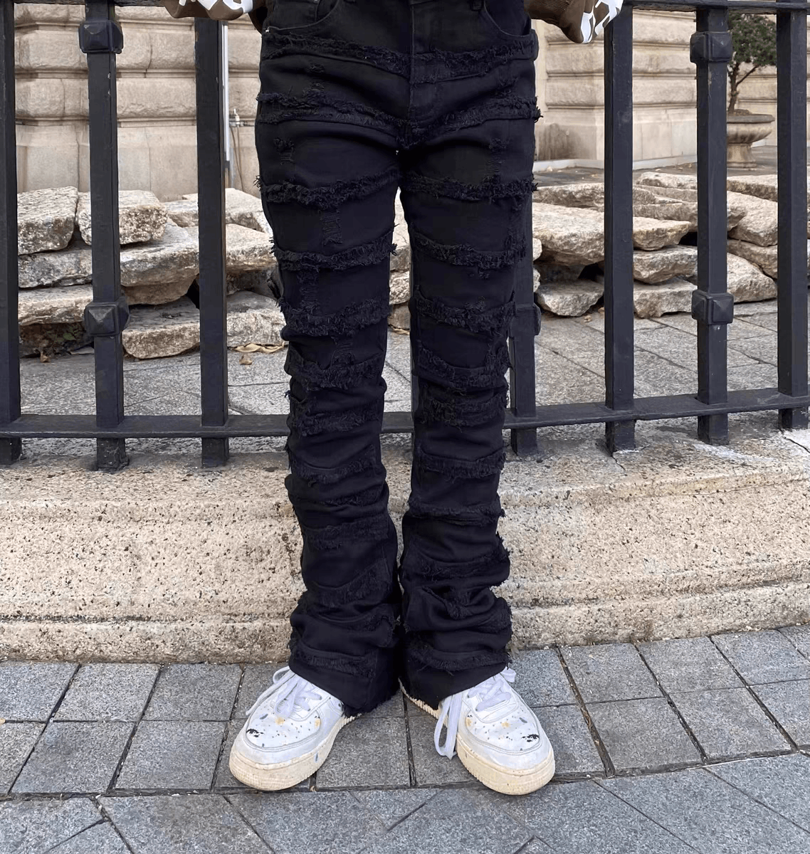 Designer × Japanese Brand × Vintage ripped damaged flared stack jeans ...