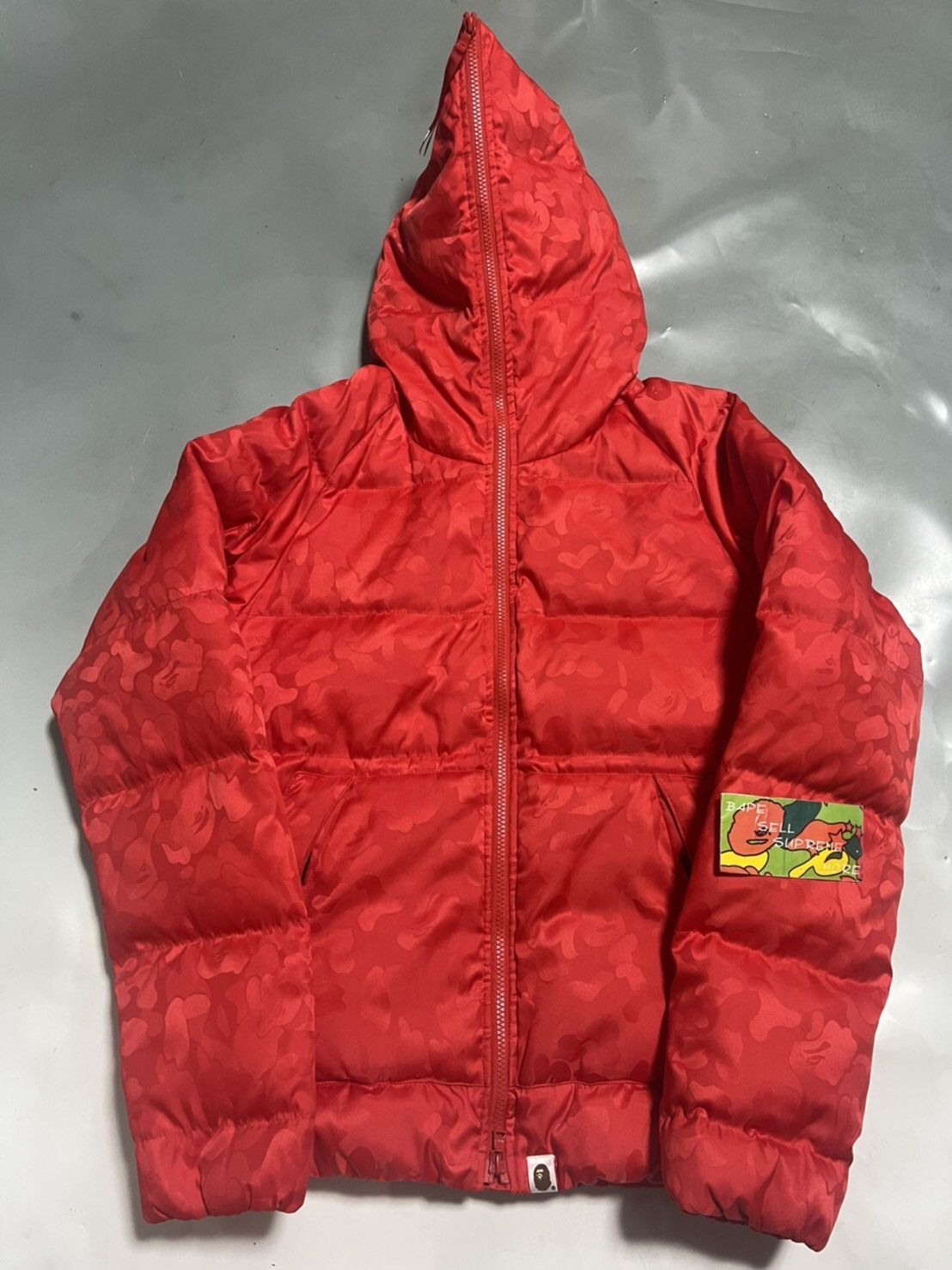 Bape BAPE Puffer jacket Red jacquard camo | Grailed