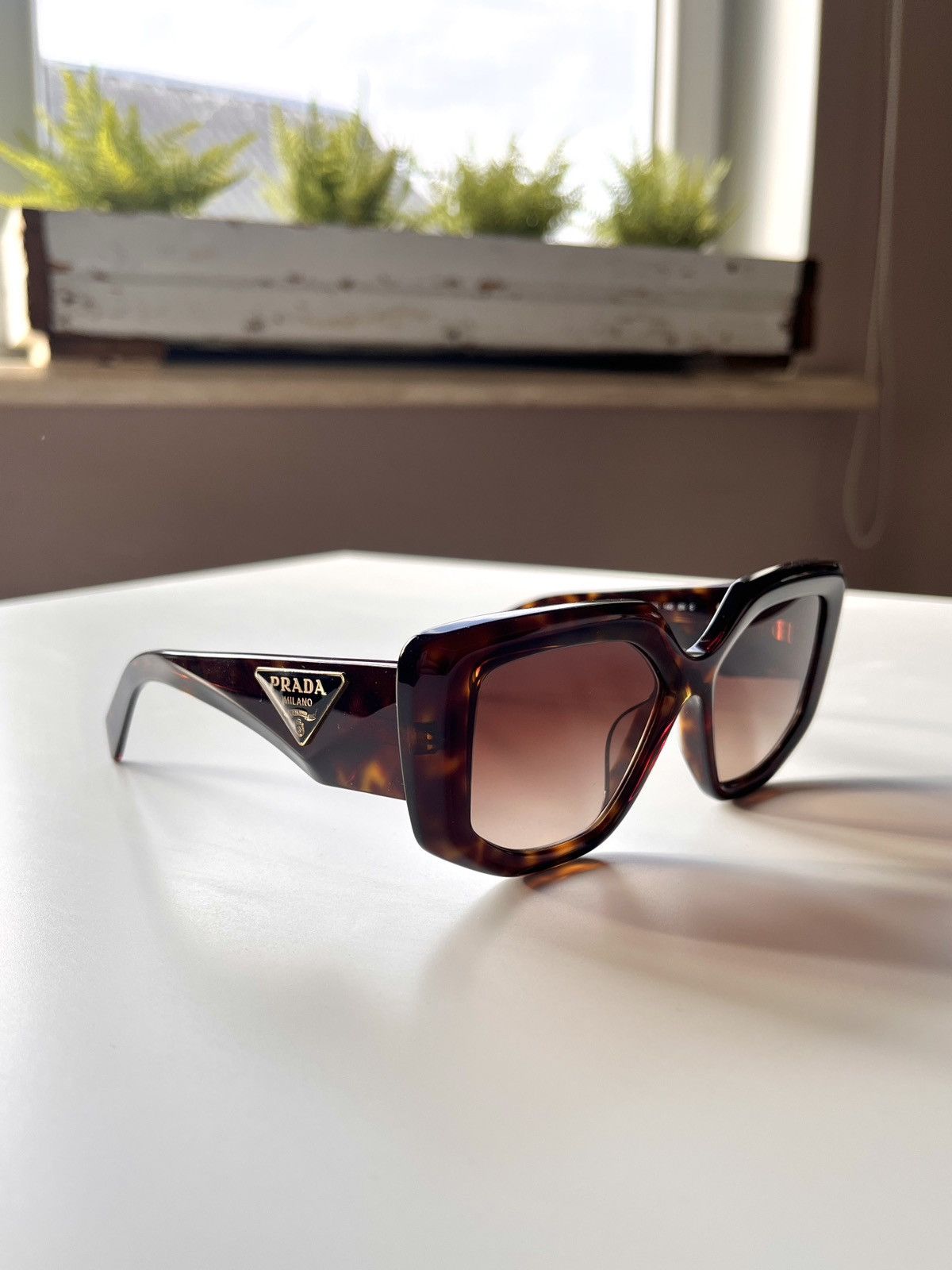 Vintage PRADA DIAMOND SYMBOLE TRIANGLE LOGO SQUARE SUNGLASSES | Grailed