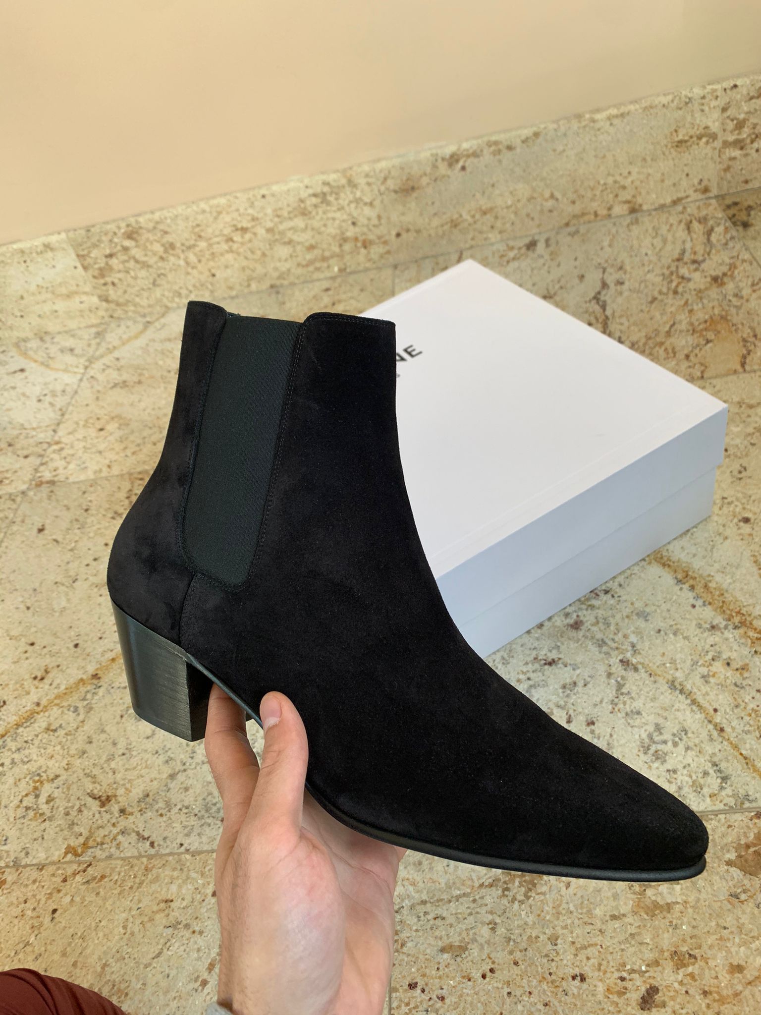 Celine Jacno 60 Suede Boots in Black | Grailed
