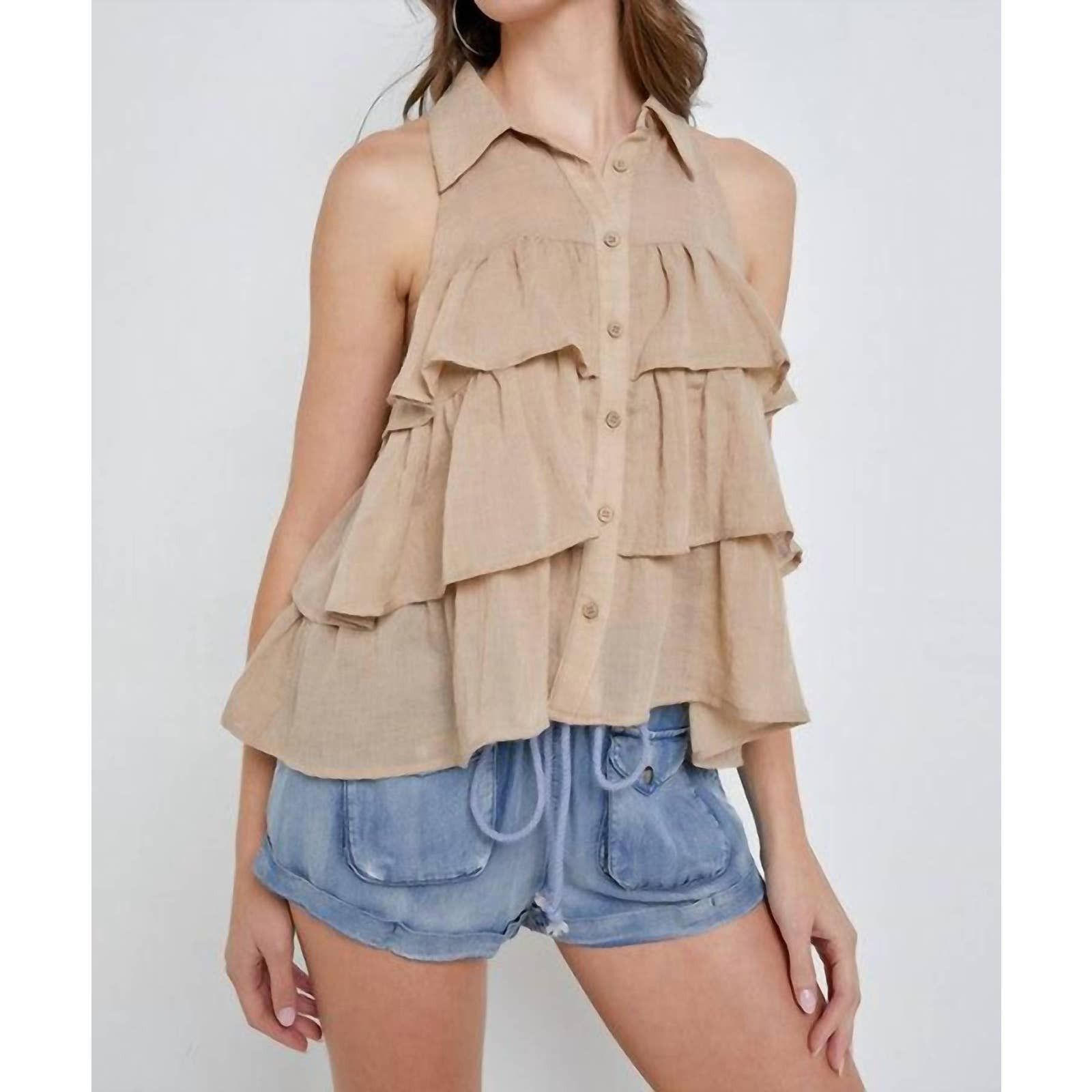Designer MUSTARD SEED Juniper Ruffle Halter Top In Beige | Grailed