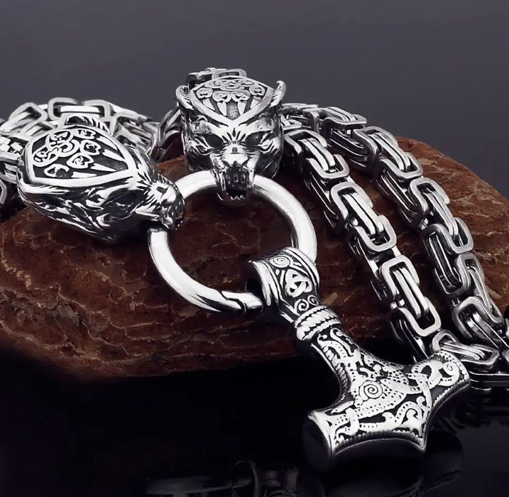 Cuban Link Chain Wolf Viking Pendant Block Chain Necklace | Grailed