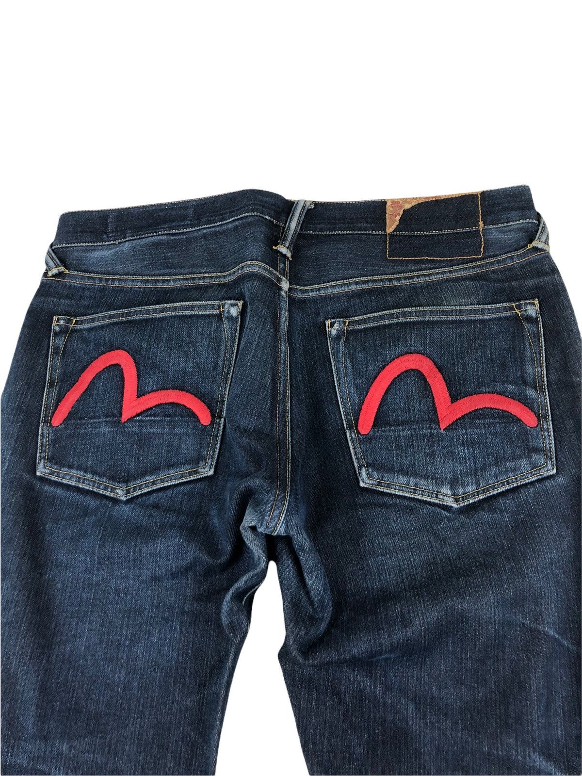 Evisu 2000s Evisu Red Yarn / Embroidered Seagull Logo Denim Jeans | Grailed