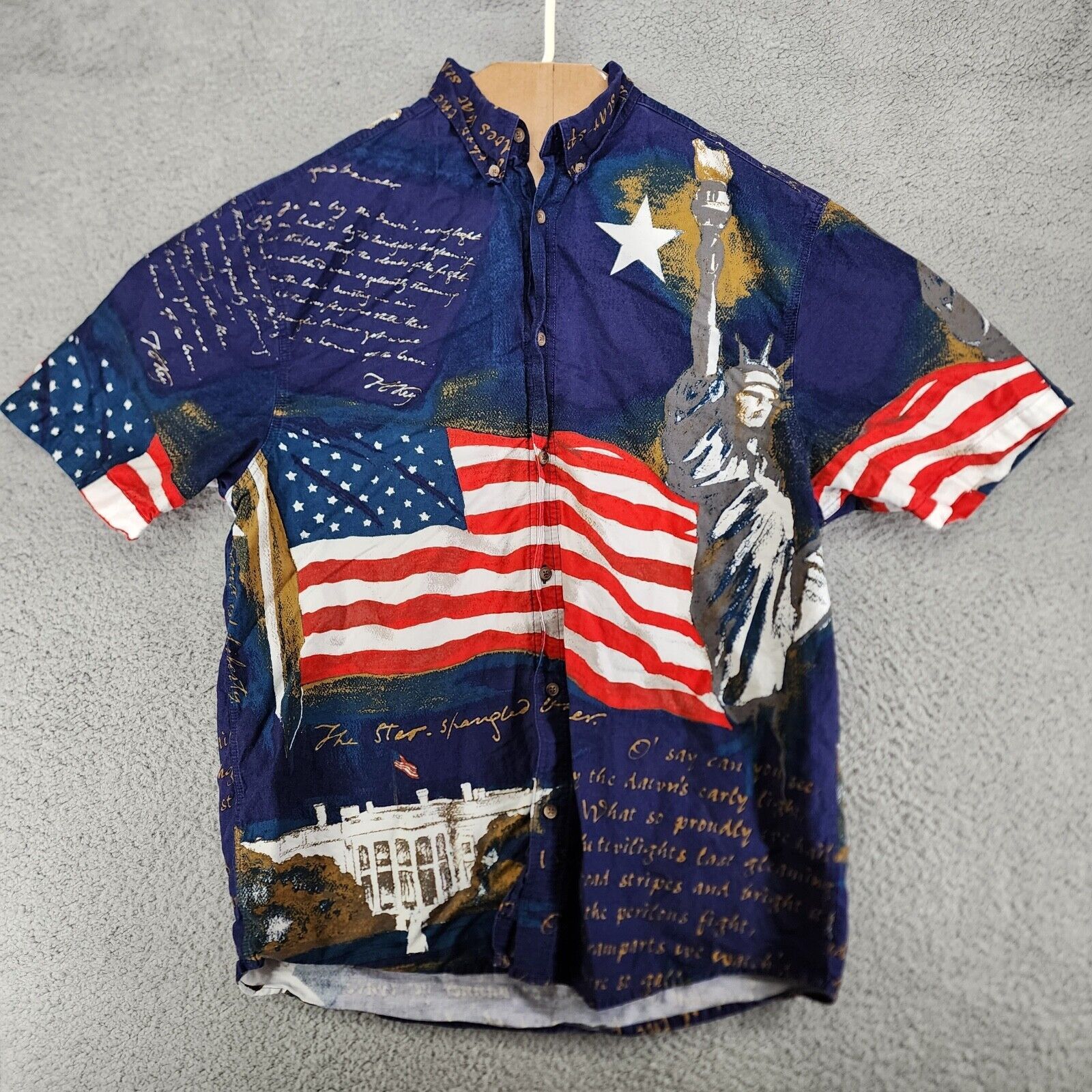 Cotton Traders American Flag State of Liberty Button Shirt Men's Large ...