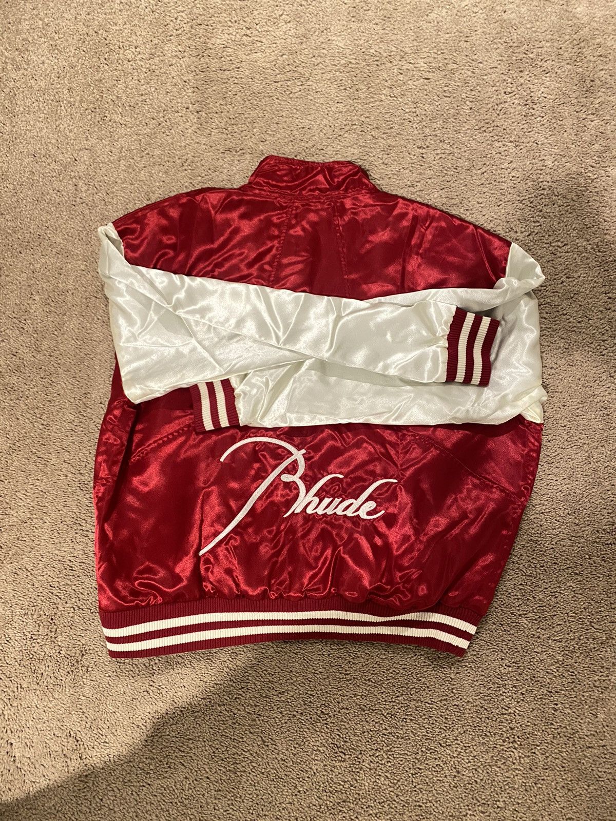 Rhude RHUDE Maroon Embroidered Logo Varsity Pullover Jacket | Grailed