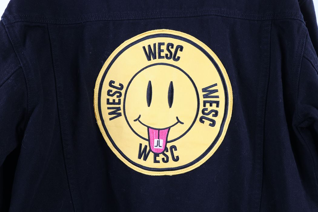 Vintage WESC Streetwear Happiness Smiley Face Denim Trucker Jacket ...