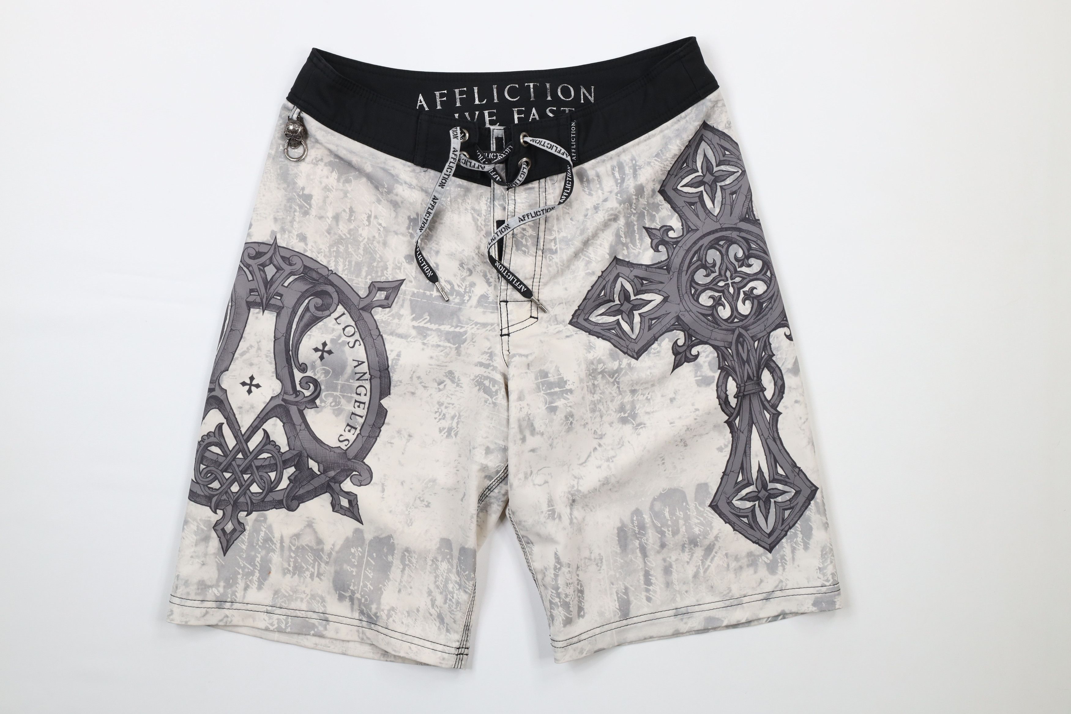 Vintage Affliction Out Celtic Cross Skull MMA Fighting Board Shorts ...