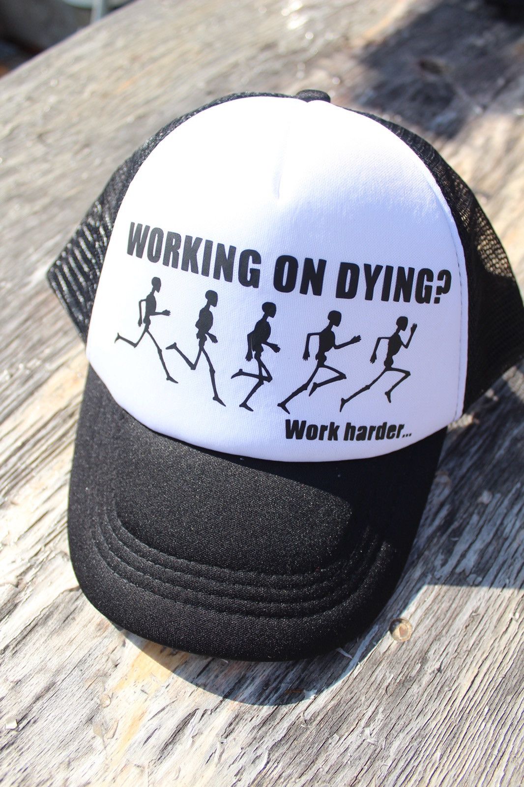 Streetwear × Vintage Working On Dying Skeleton Trucker hat | Grailed