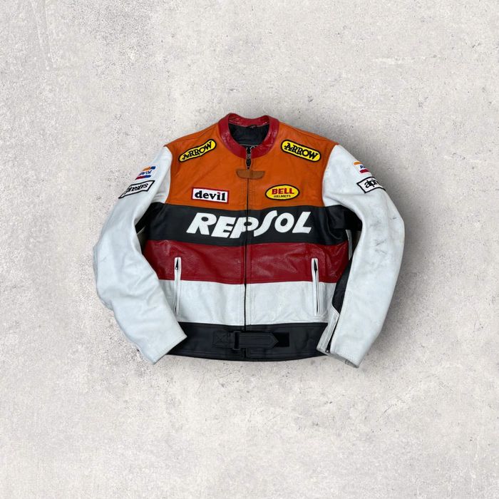 Leather Jacket Vintage 90s Mens REPSOL Racing Biker Leather Jacket ...