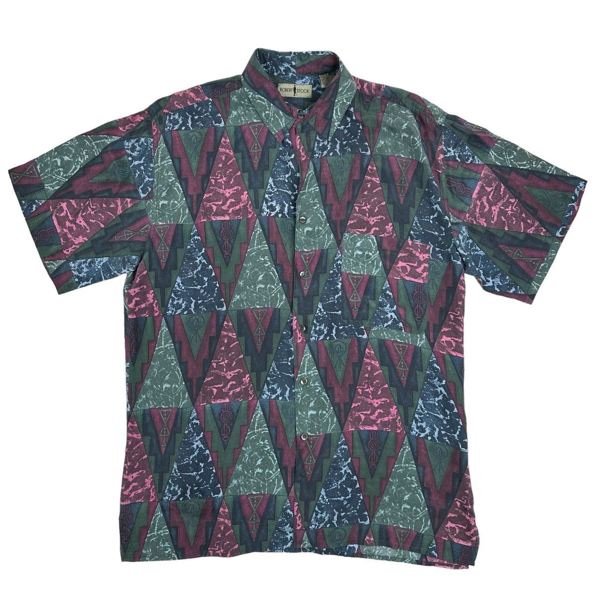 Vintage VTG 90s Robert Stock Silk Abstract Geometric Short Sleeve | Grailed