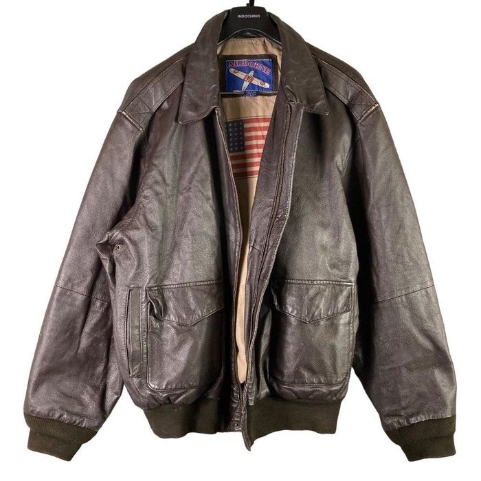 Vintage Airborne Jacket Leather Vintage Bomber Size XLT Brown Flight ...