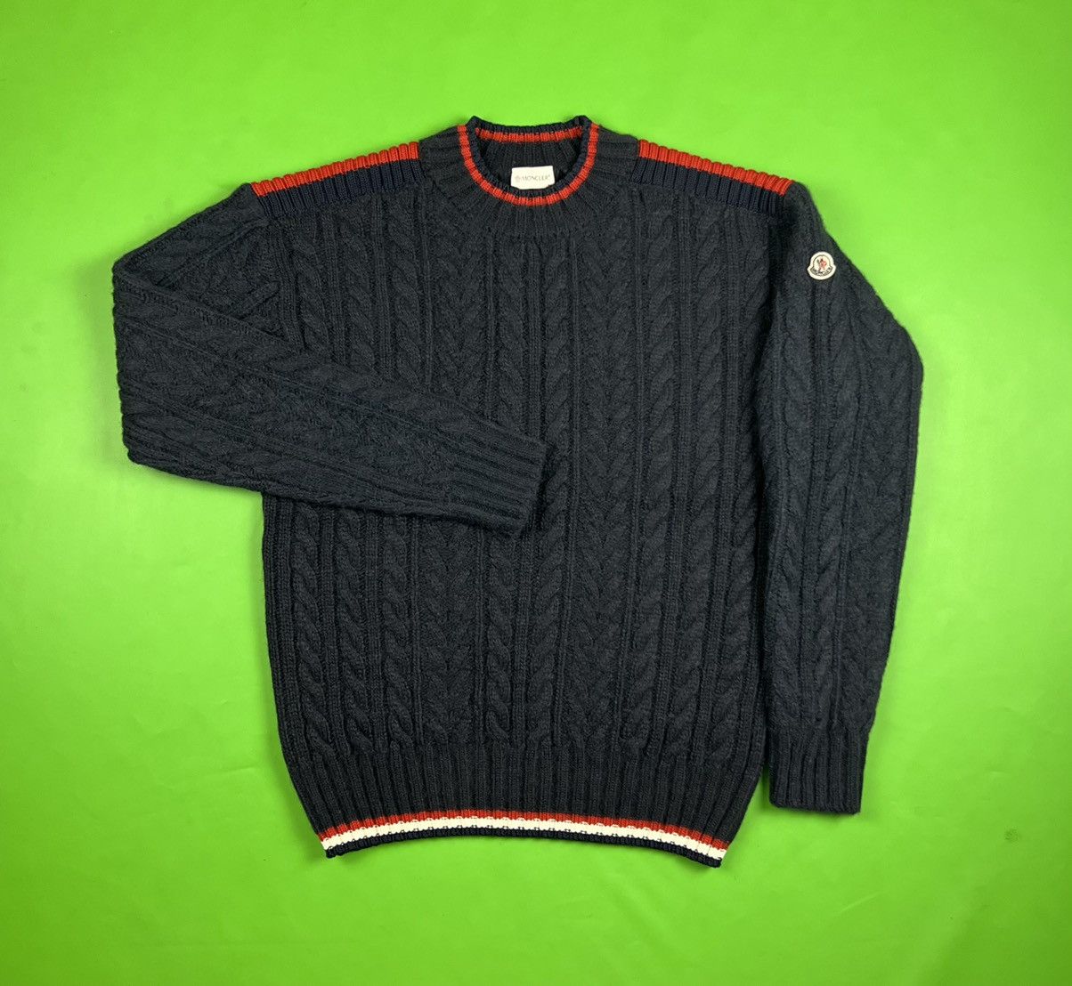 Moncler Moncler Alpaca Wool Nylon Cable Knit Logo Sweater | Grailed