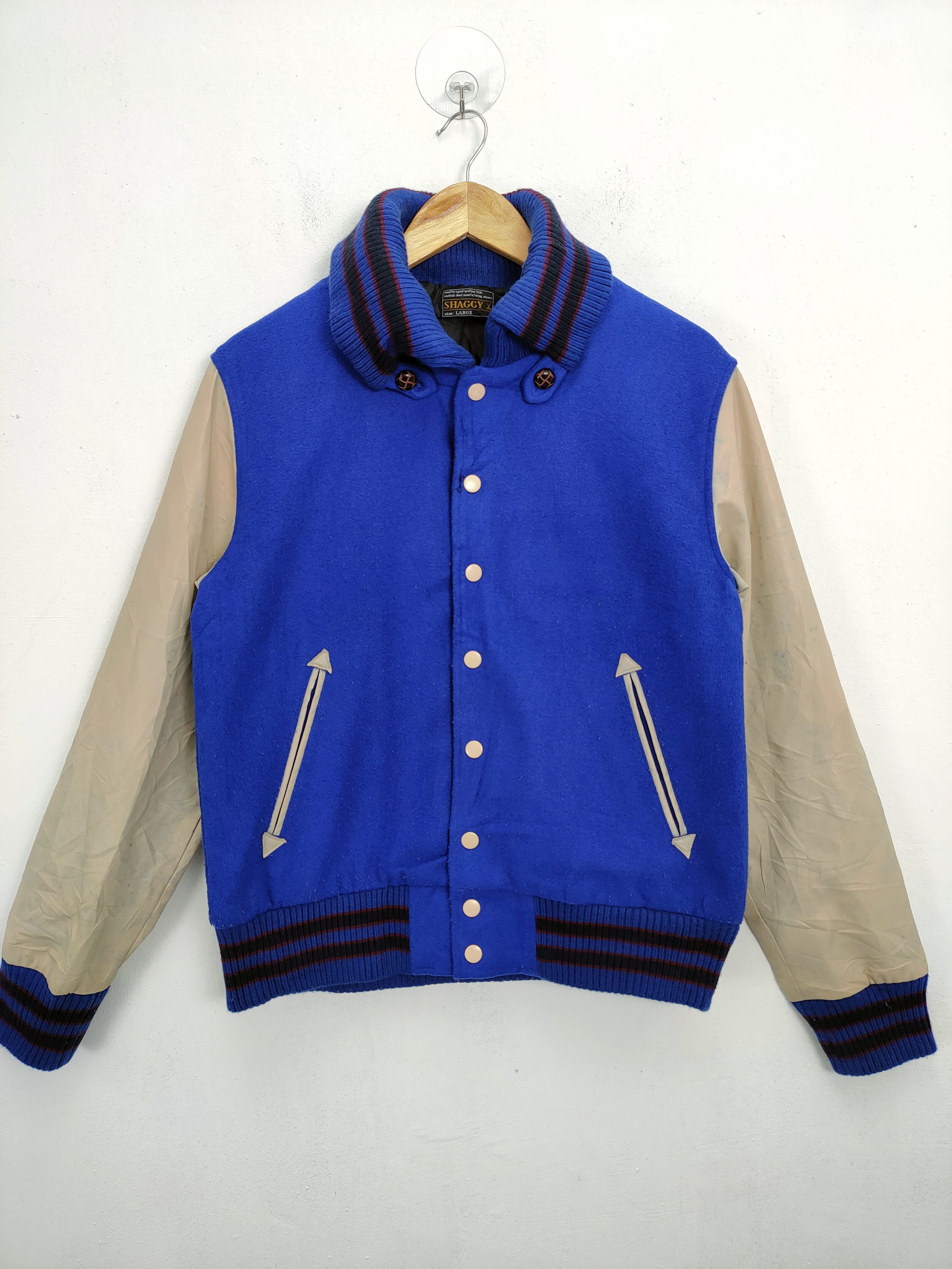 Japanese Brand × Varsity × Varsity Jacket SHAGGY BLUE WOOL VARSITY ...