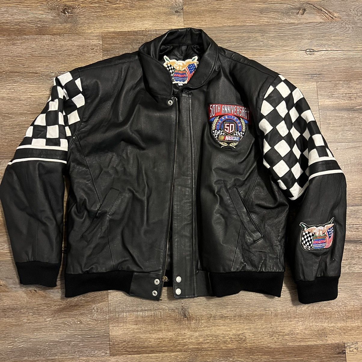 Vintage Jeff Hamilton NASCAR 50th Anniversary Leather Racing Jacket ...
