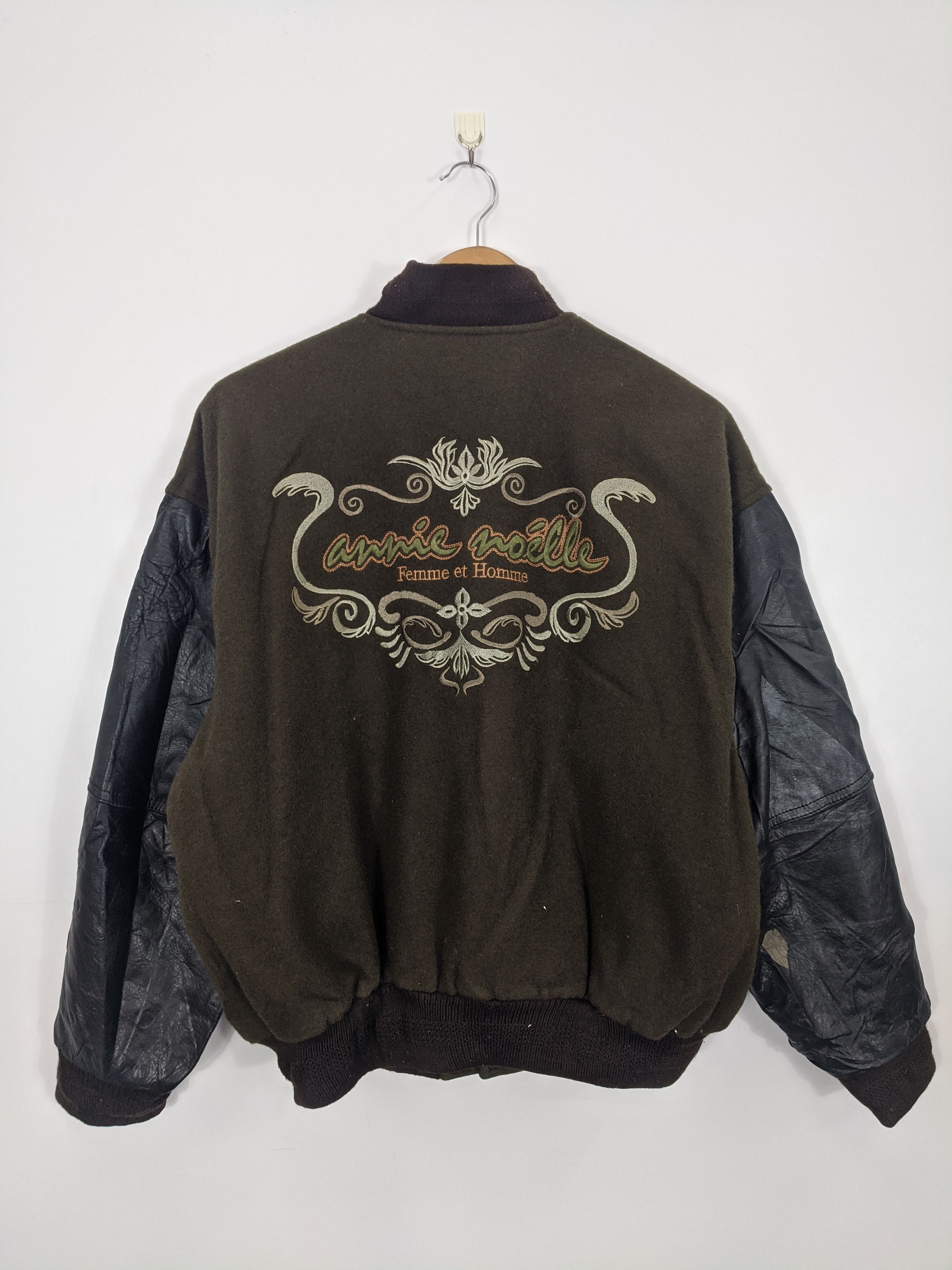 Japanese Brand × Varsity Jacket × Vintage Vintage 90s Japanese Brand Leather Sleeve Varsity ...