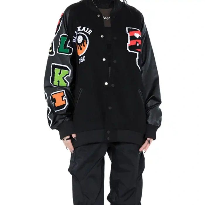 Vintage Streetwear Black Patch Graphic Varsity Jacket | Grailed