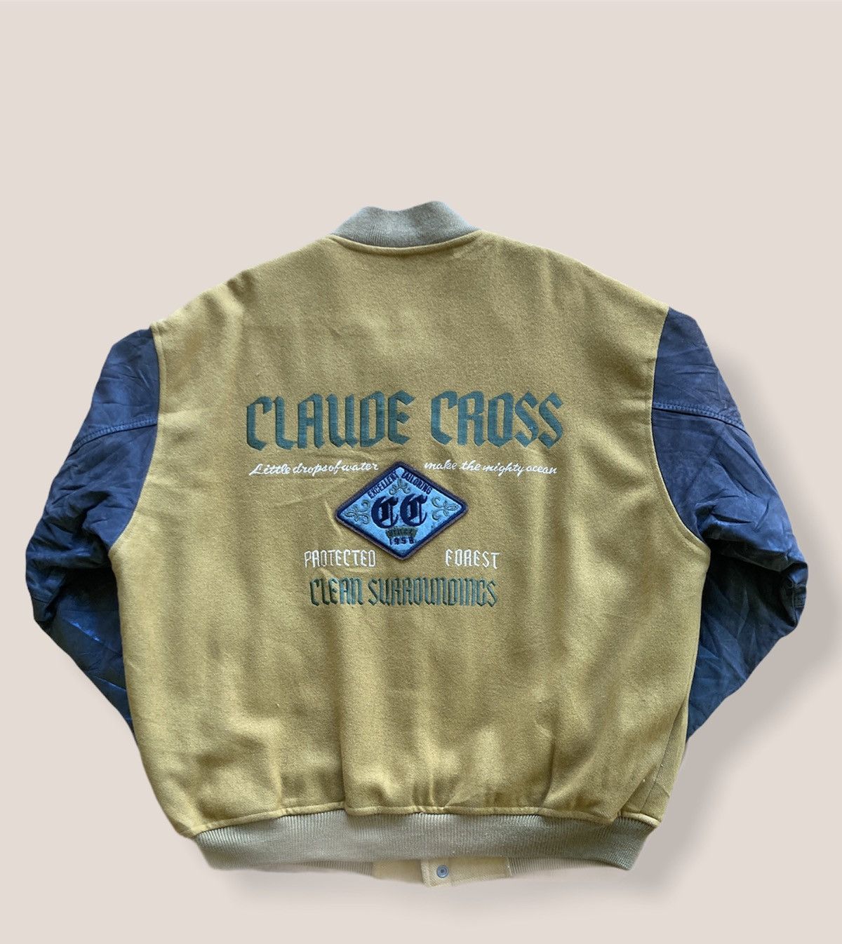 Japanese Brand × Varsity Jacket Claude Cross Leather Arm Varsity Jacket ...