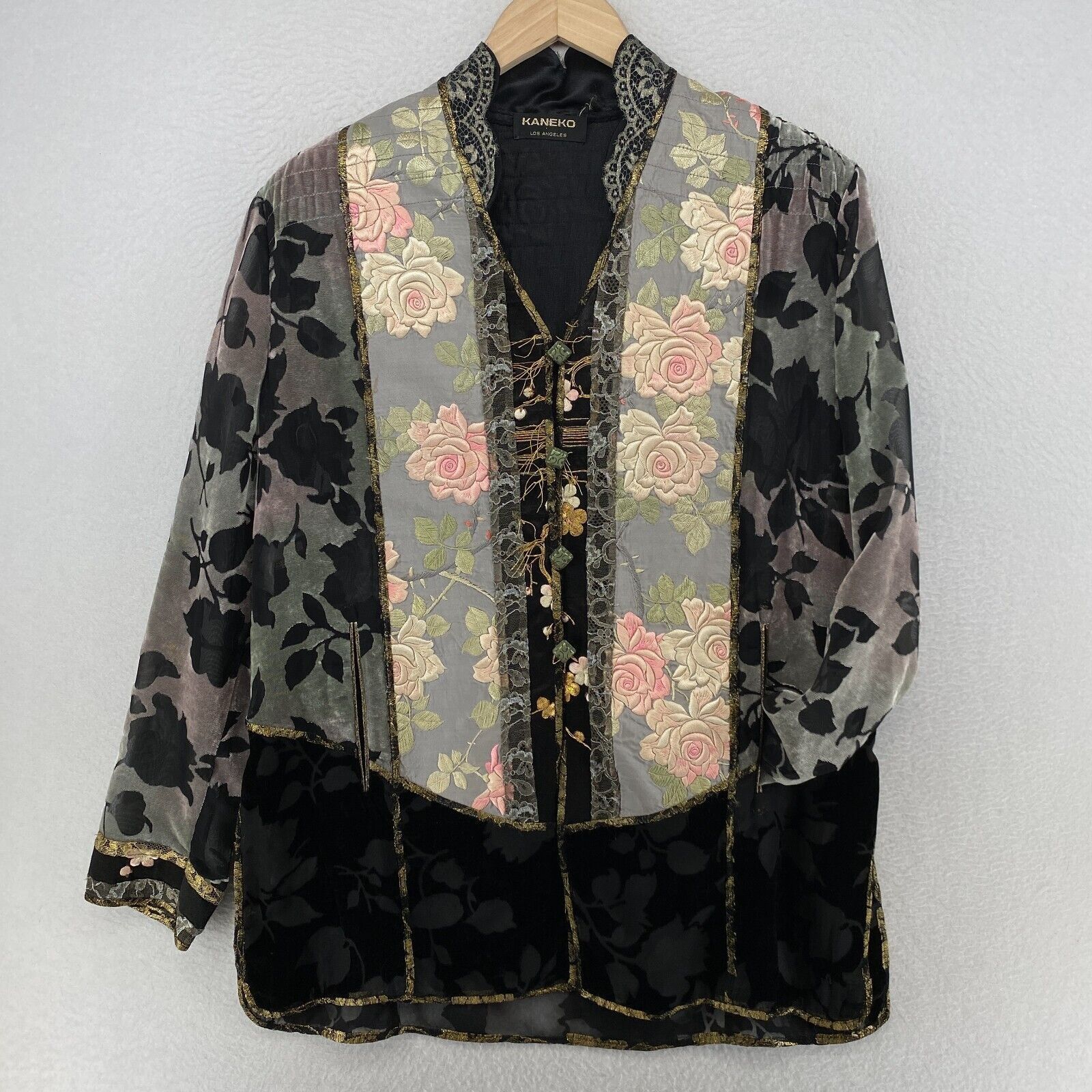 Velvet JANET KANEKO Jacket L Art To Wear Embroidered Floral Velvet ...