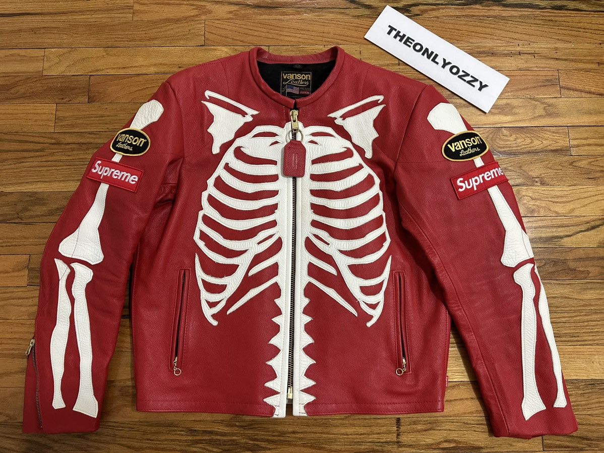 Supreme Vanson x Supreme Biker Leather Jacket Red Skeleton | Grailed