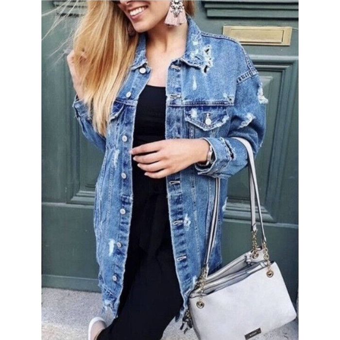 Zara Zara Denimwear Distressed Ripped Oversized Jean Jacket S | Grailed