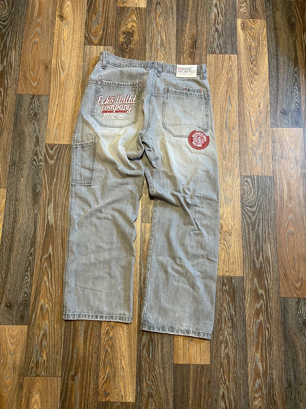 Ecko Unltd. × Hype × Streetwear CRAZY Vintage Y2K Ecko “Embroidered” Faded Grey Baggy Jeans ...