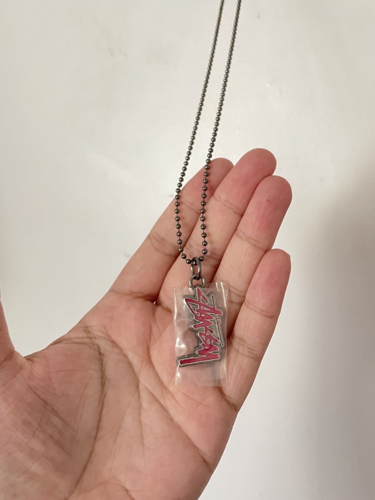 Stussy Stussy Script logo Necklace (pink) | Grailed