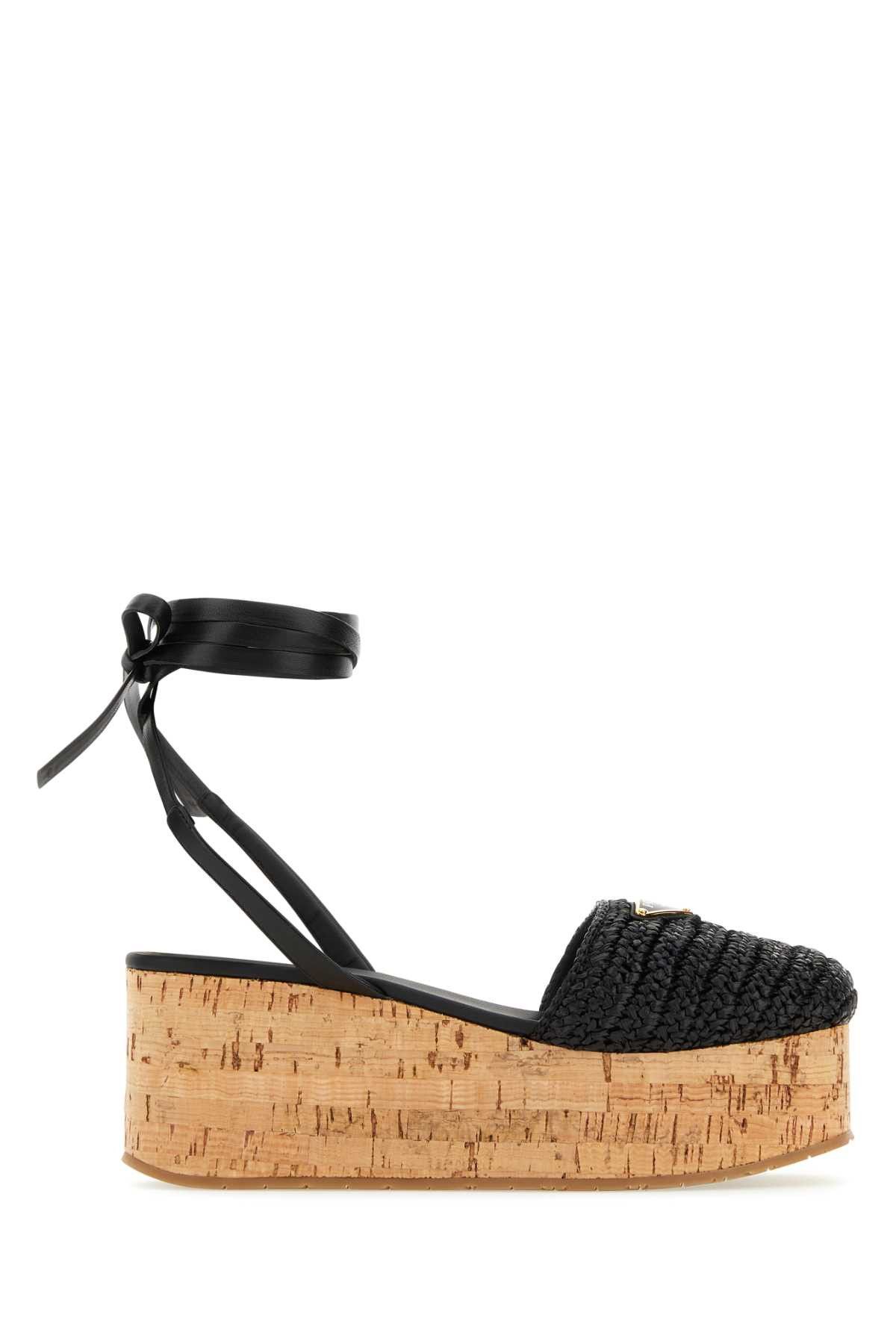 Prada Black Raffia Wedges | Grailed