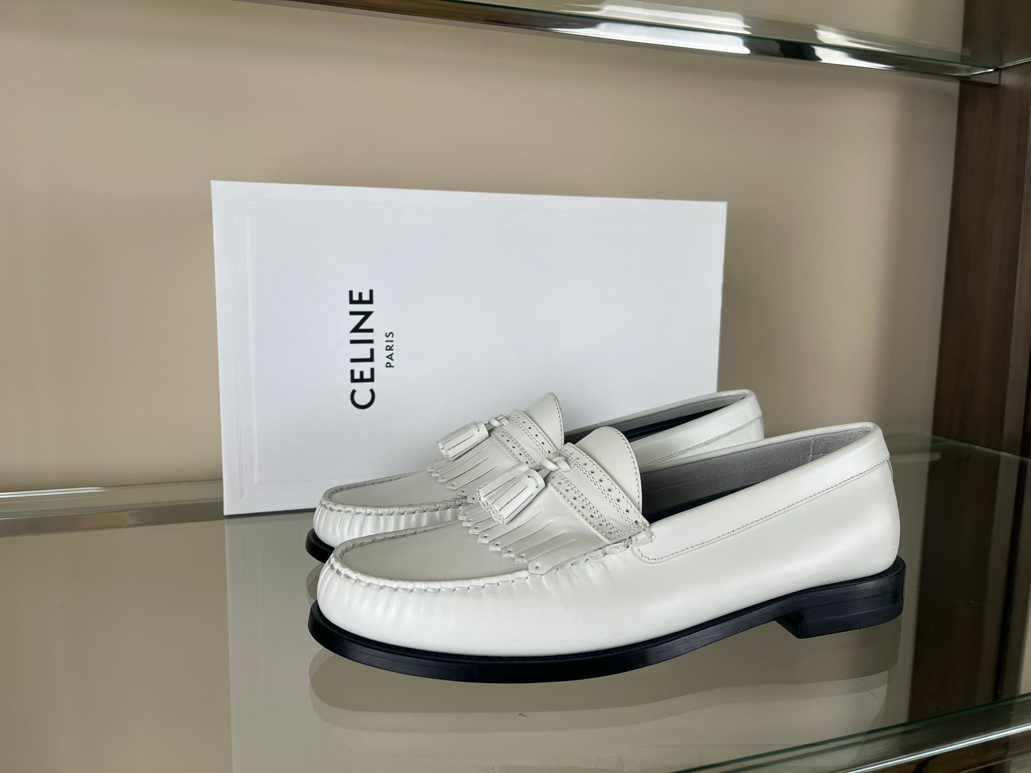 Celine Polished Calfskin Loafer 15 With Tassels in White | Grailed
