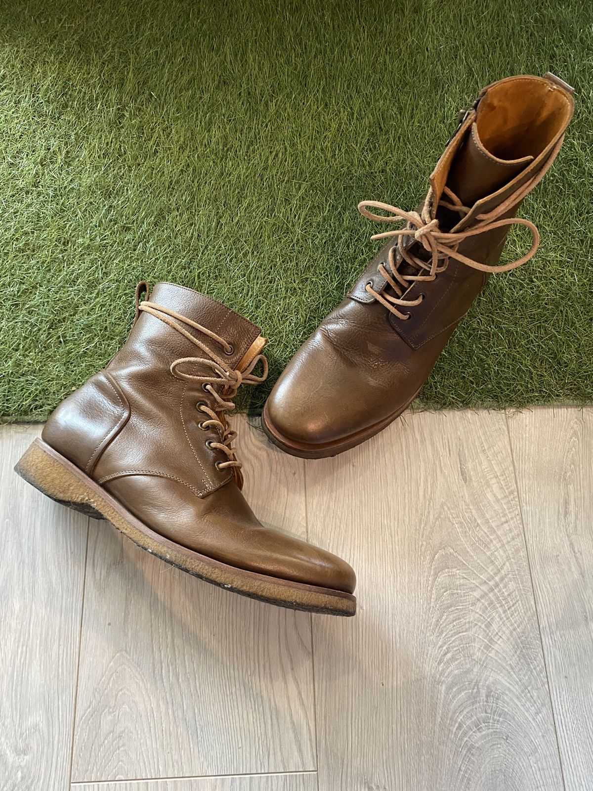 Buttero Buttero lace up brown leather boot made in Italy side zipper ...